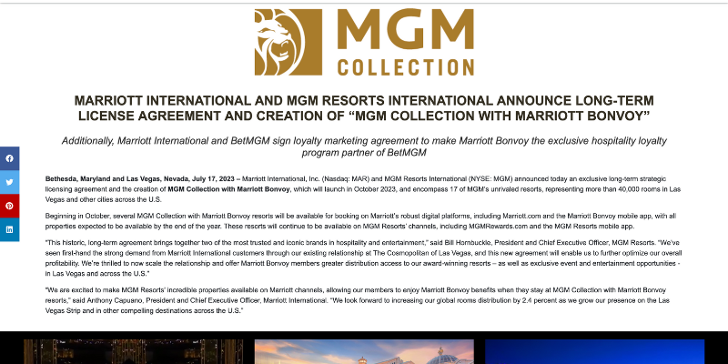 Marriott & MGM Announce Partnership - Profitable Content