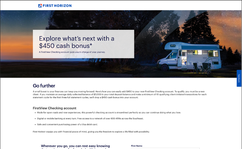 First Horizon Bank - $450 Checking Bonus - Profitable Content