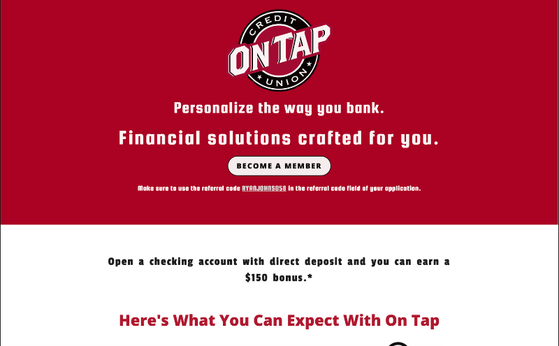 On Tap Credit Union - $150 Checking Bonus - Profitable Content