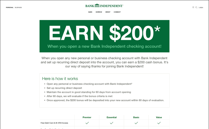 Bank Independent - $200 Checking Bonus - Profitable Content Bank Independent - $200 Checking Bonus - Profitable Content