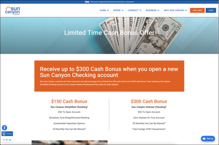 Sun Canyon Bank - $300 Checking Bonus - Profitable Content