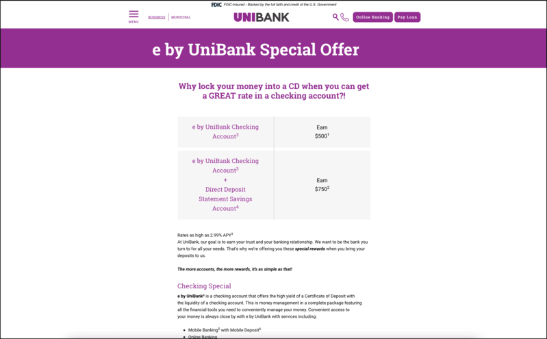 UniBank - $750 Checking Bonus - Profitable Content