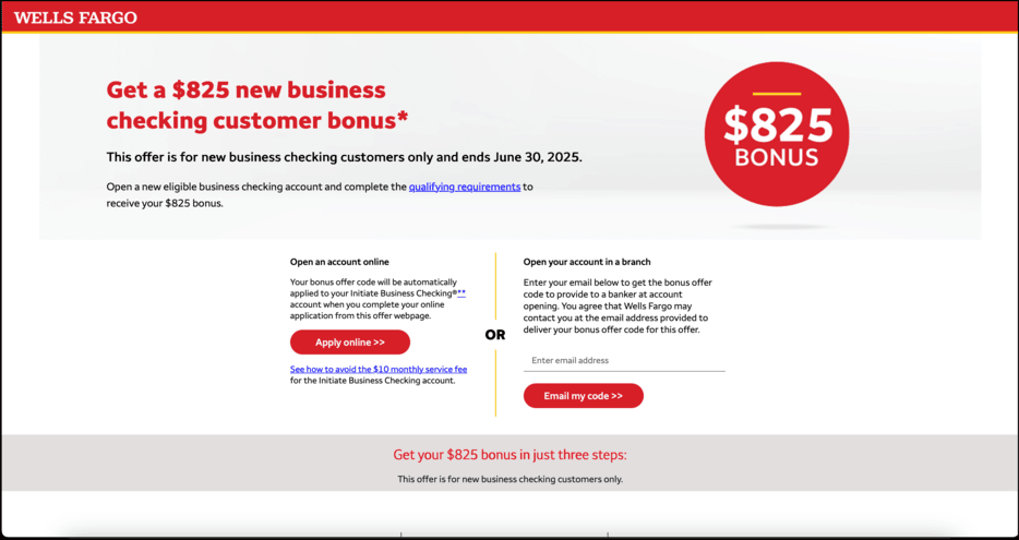 Wells Fargo - $825 Business Checking Bonus - Profitable Content