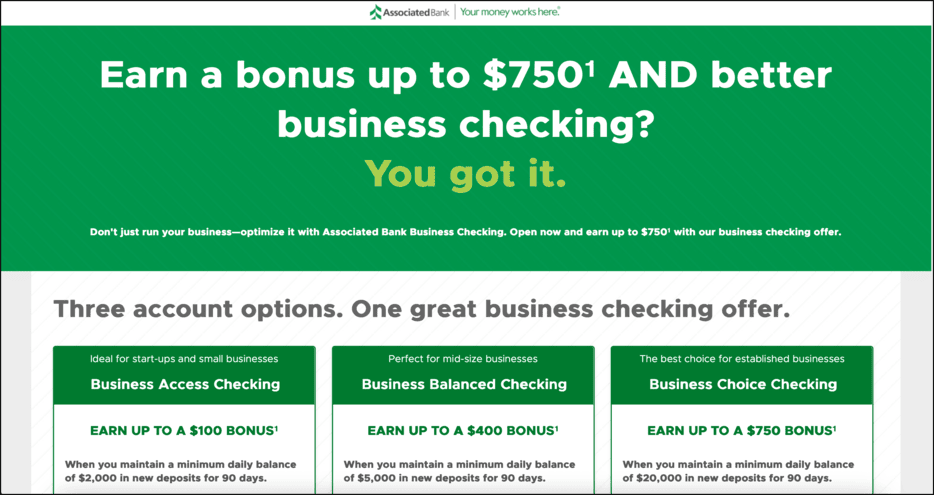 Associated Bank - $750 Business Checking Bonus - Profitable Content