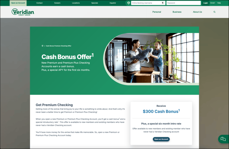 Veridian Credit Union - $300 Checking Bonus - Profitable Content
