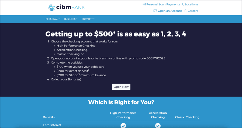 CIBM Bank - $500 Checking Bonus - Profitable Content