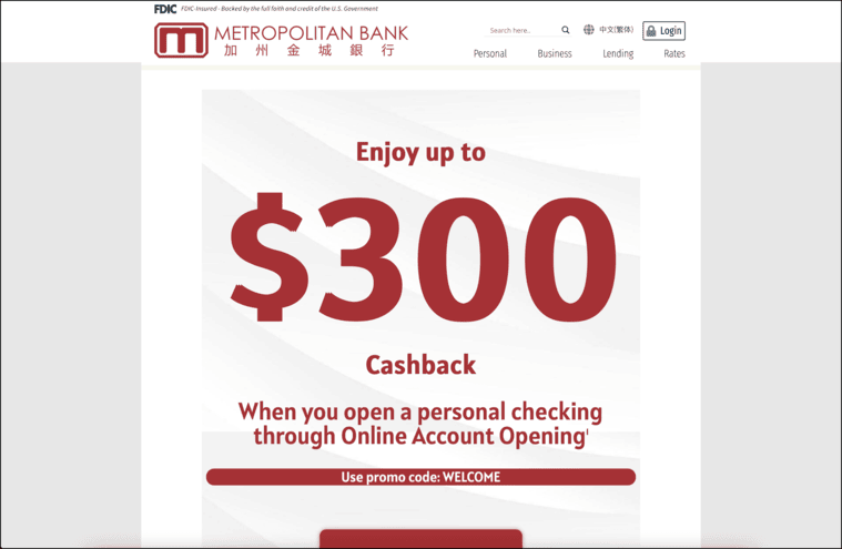 Metropolitan Bank - $300 Checking Bonus - Profitable Content