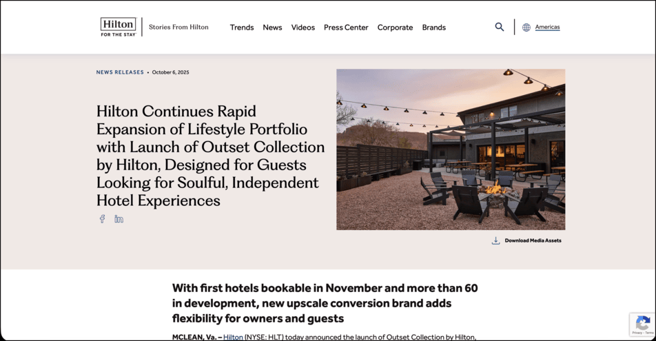 Hilton Launches New Property Line Outset Collection - Profitable Content